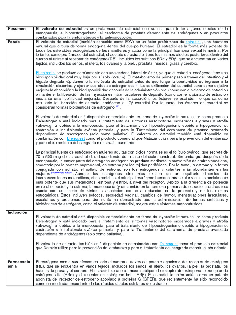 Valerato de Estradiol en Menopausia | PDF | Estradiol | Química