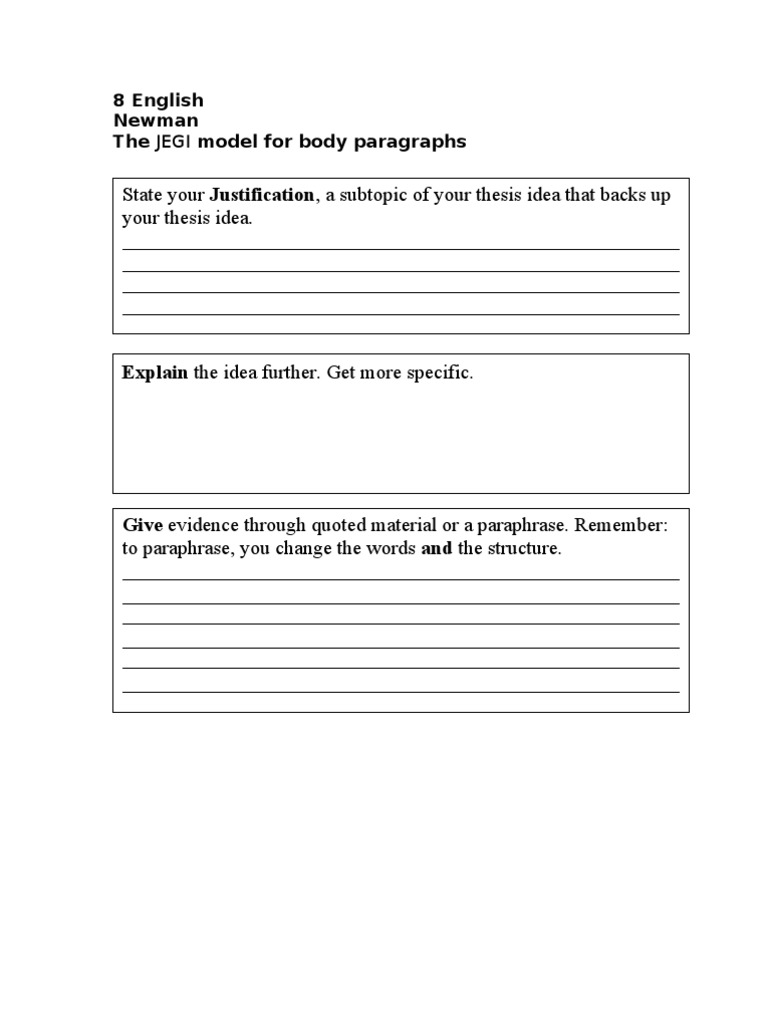 Body Paragraphs: Using The "JEGI" Approach | PDF