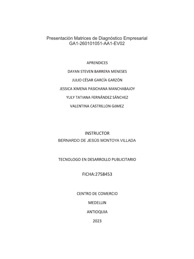 Presentación Matrices de Diagnóstico Empresarial GA1-260101051-AA1-EV02. | PDF