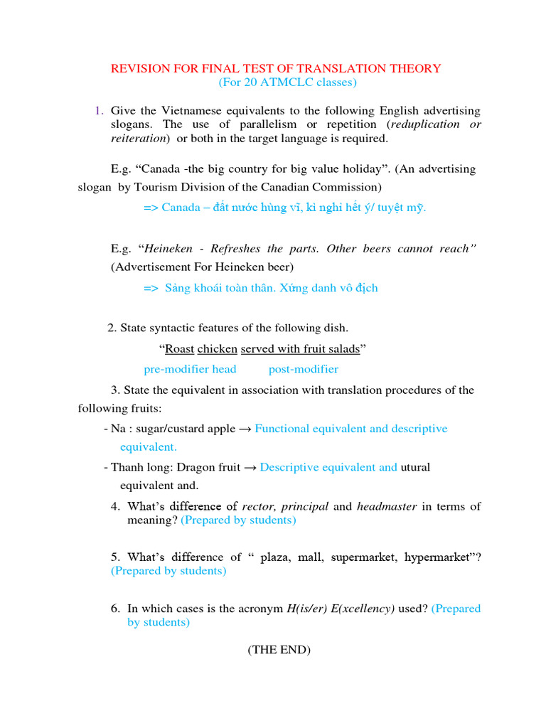 Final Test Revision for Translation Theory | PDF | Foreign Language Studies