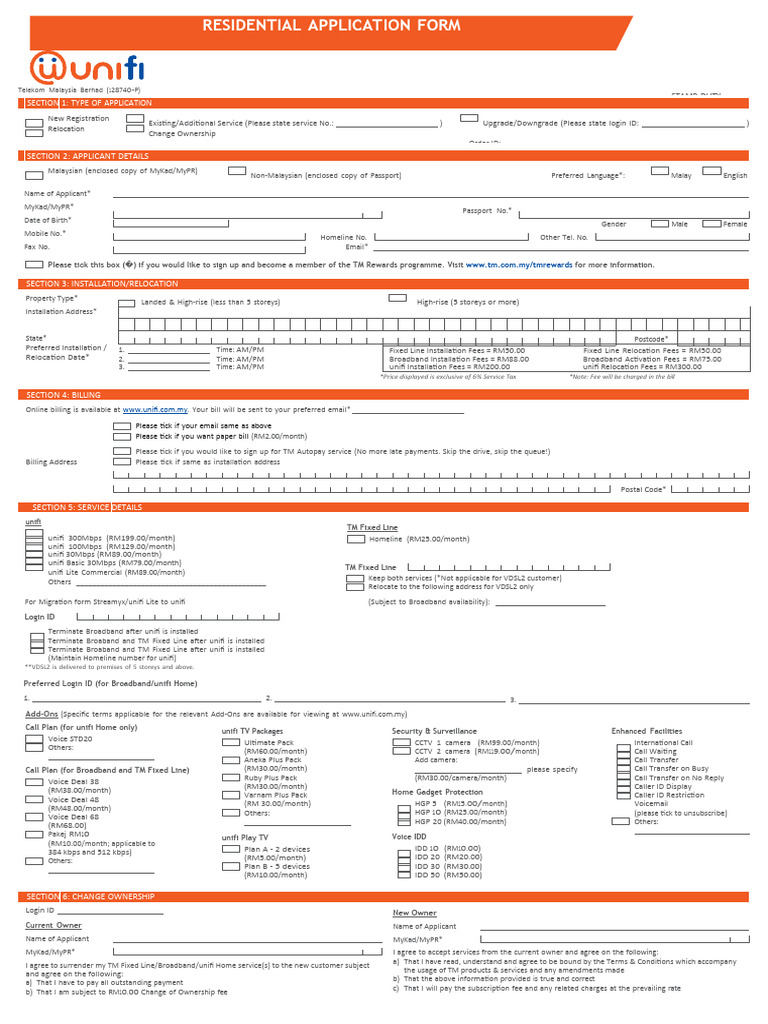 Unifi Home Form Revised - 012020 | PDF | Internet | Service Industries