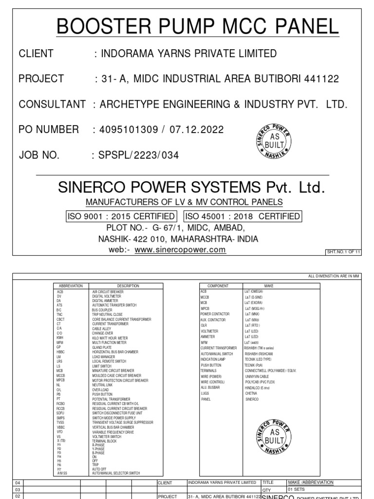 SSP Booster Pump MCC Panel As Built Drawing - 24 - 01 - 2023 | PDF ...