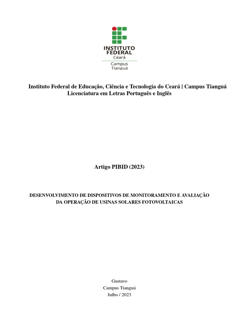 Modelo de Relatório Final PIBIC IFPE v1 0 | PDF | Governo