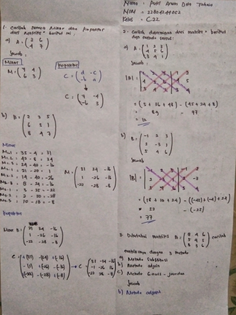 Tug Determinan Invers Pec 22804244052 Putri Arum Dita Tahnia | PDF