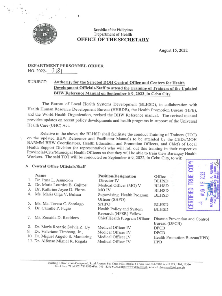 Training of Trainers of The Updated BHW Reference Manual | PDF