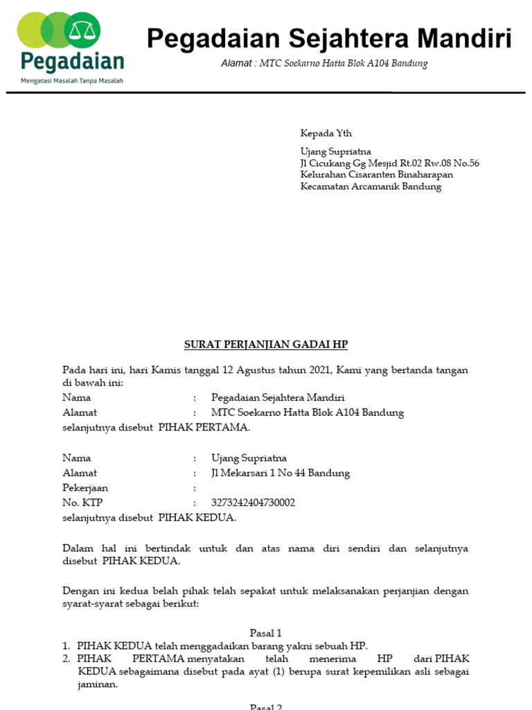 Amplop & Surat PEGADAIAN | PDF