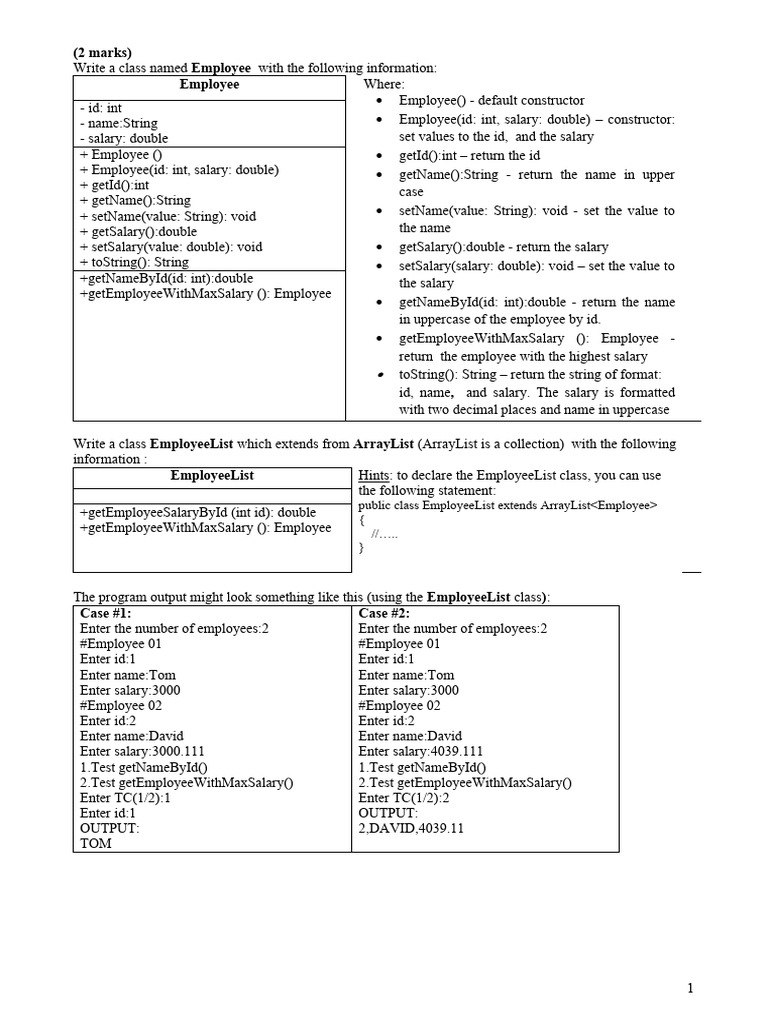 (2 Marks) Employee: Public Class Employeelist Extends Arraylist (// ..) | PDF | Computer ...