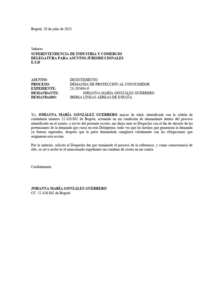 Desistimiento Demanda Sic | PDF