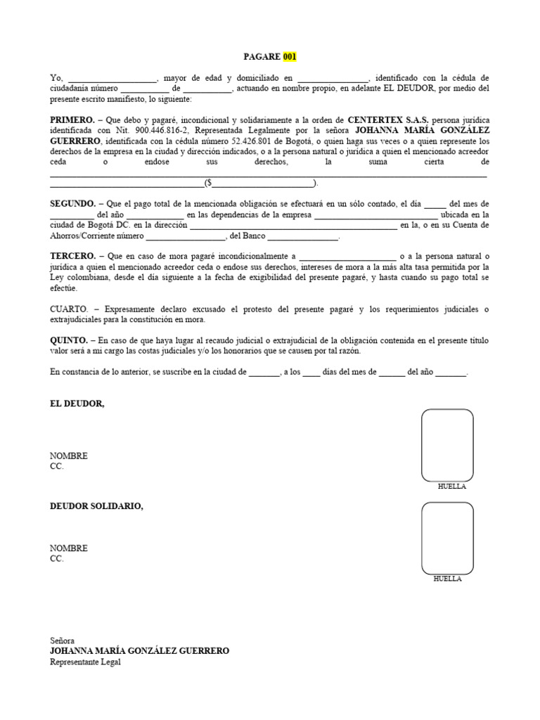 Pagaré en Blanco y Carta de Instrucciones | PDF | Pagos