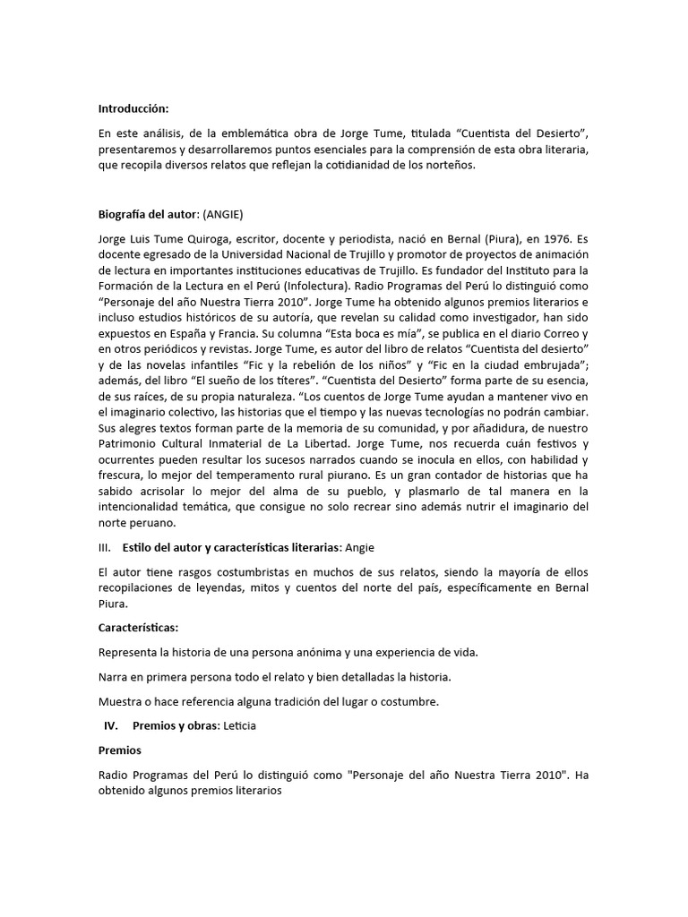 Análisis de "Cuentista del Desierto" | PDF | Cuentos | Perú