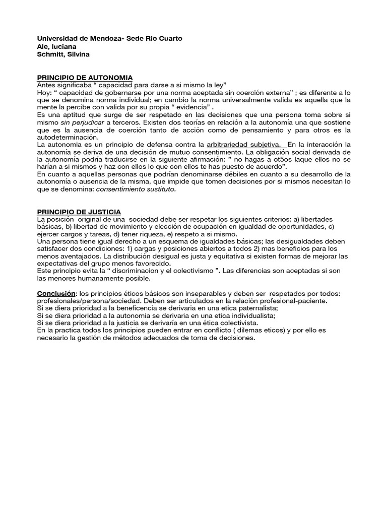 Etica U Mdza Ppio Autonomia y Justicia | PDF | Autonomía | Justicia