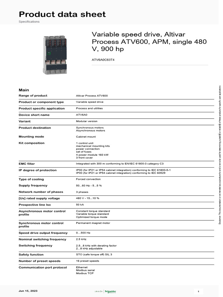 Altivar Process ATV600 - ATV6A0C63T4 | PDF | Electric Motor | Relay