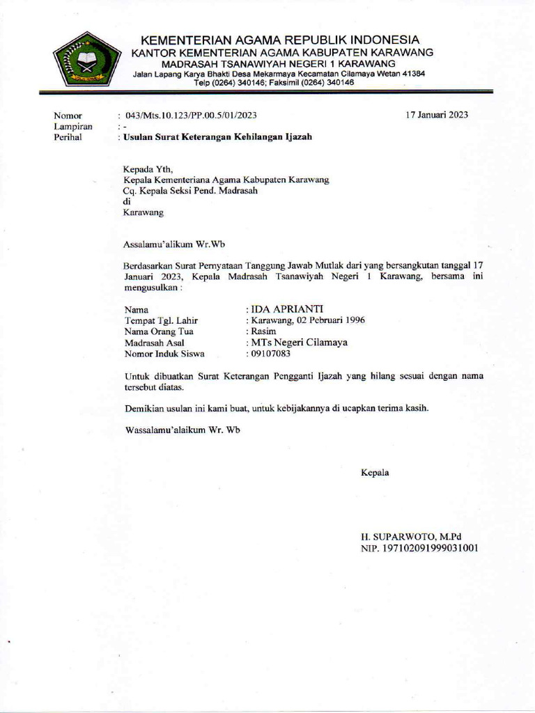 Contoh Surat Usulan Kepala | PDF