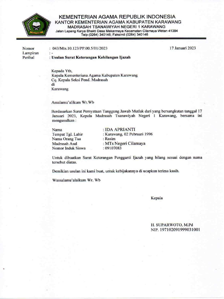 Contoh Surat Usulan Kepala | PDF