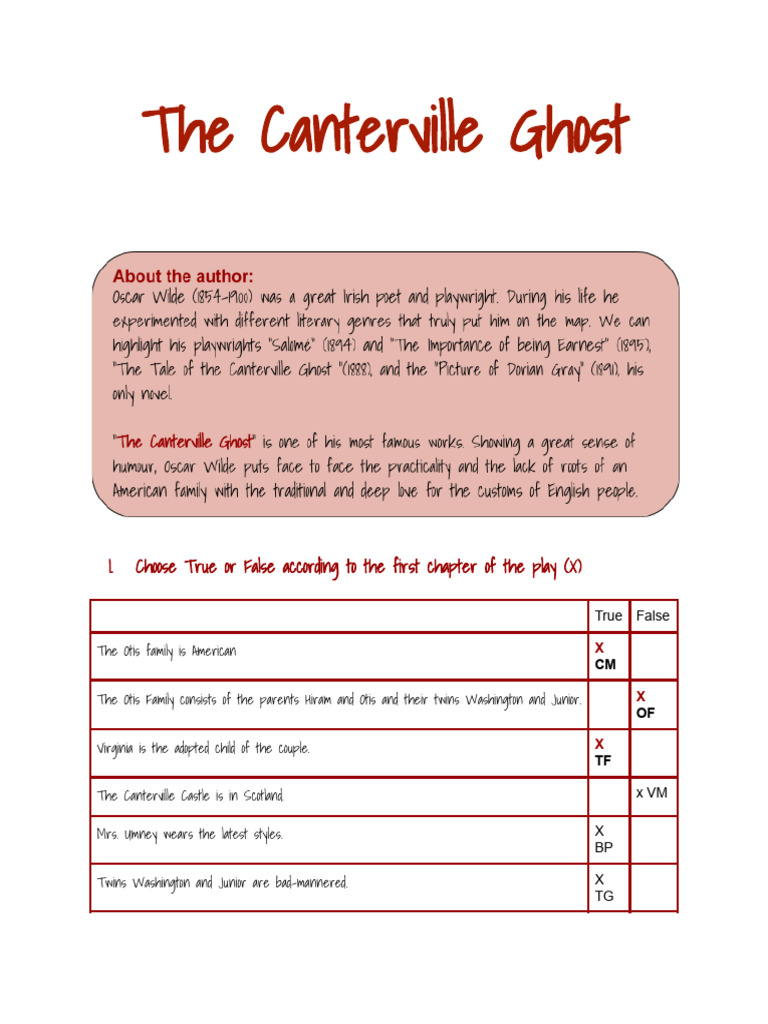 The Canterville Ghost - Activities | PDF | Ghosts