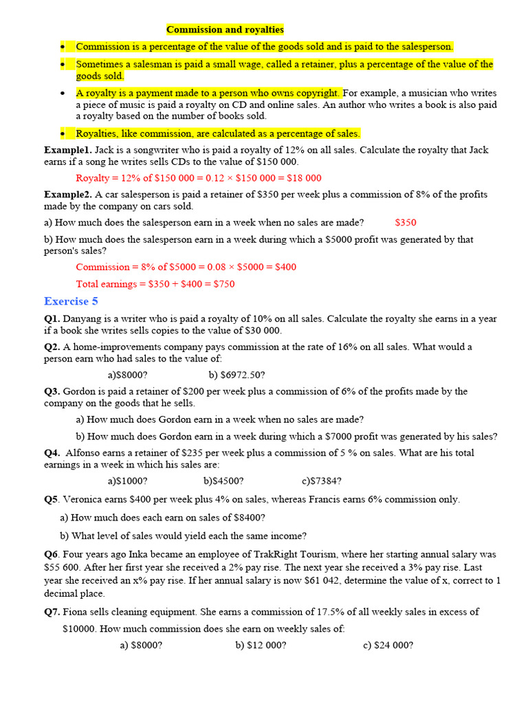 Commission vs. Royalty Explained | PDF | Royalty Payment | Sales