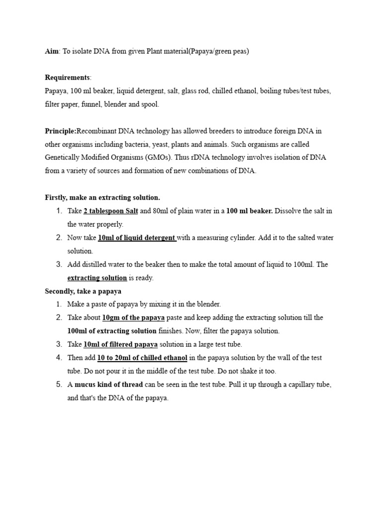 DNA Isolation Practicals | PDF