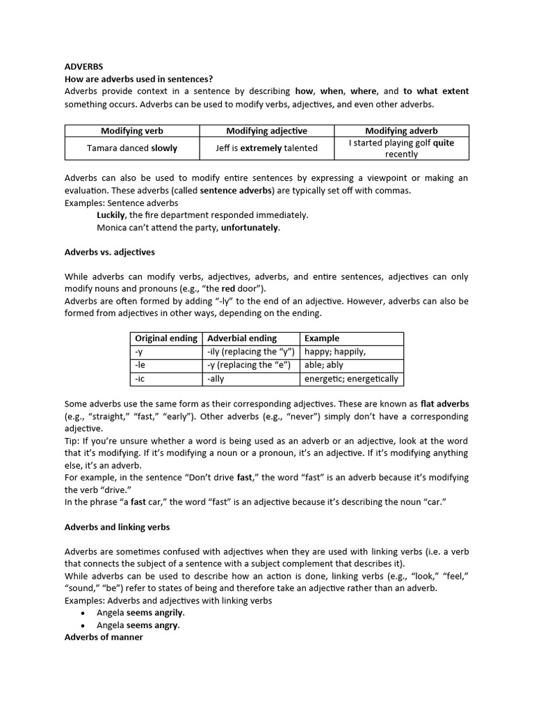 Adverbs | PDF | Adverb | Verb