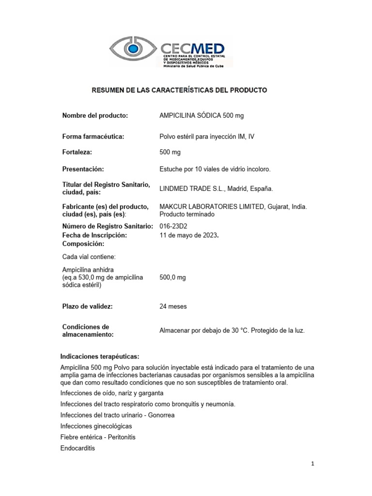 Ampicilina Sódica 500 mg: Usos y Precauciones | PDF | Penicilina | Drogas
