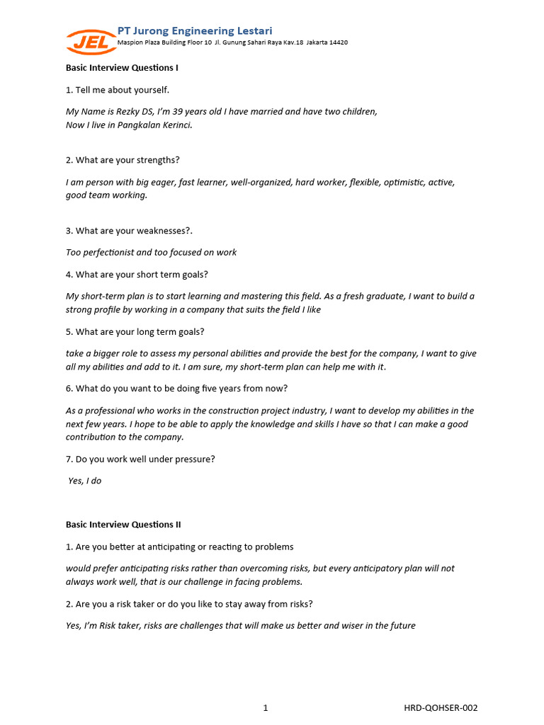 HRD-QOHSER-002 Basic Interview Questions | PDF | Cognitive Science | Learning