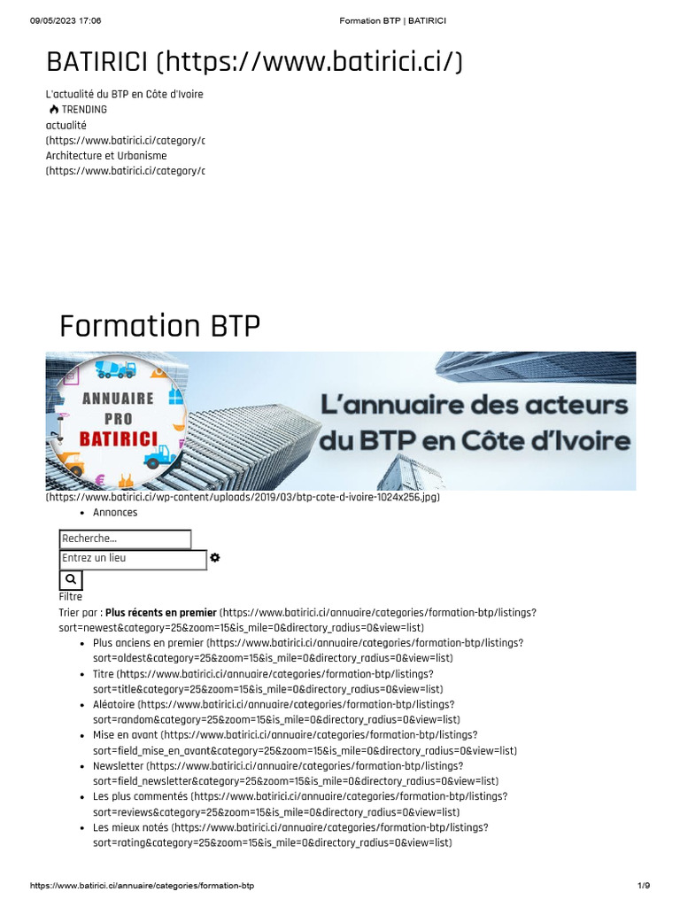 Formation BTP en Côte d'Ivoire | PDF