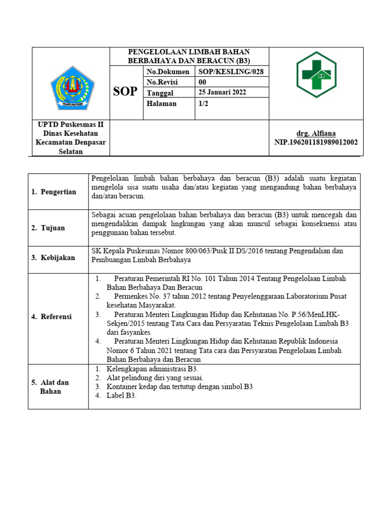 SOP Pengelolaan Limbah B3 | PDF