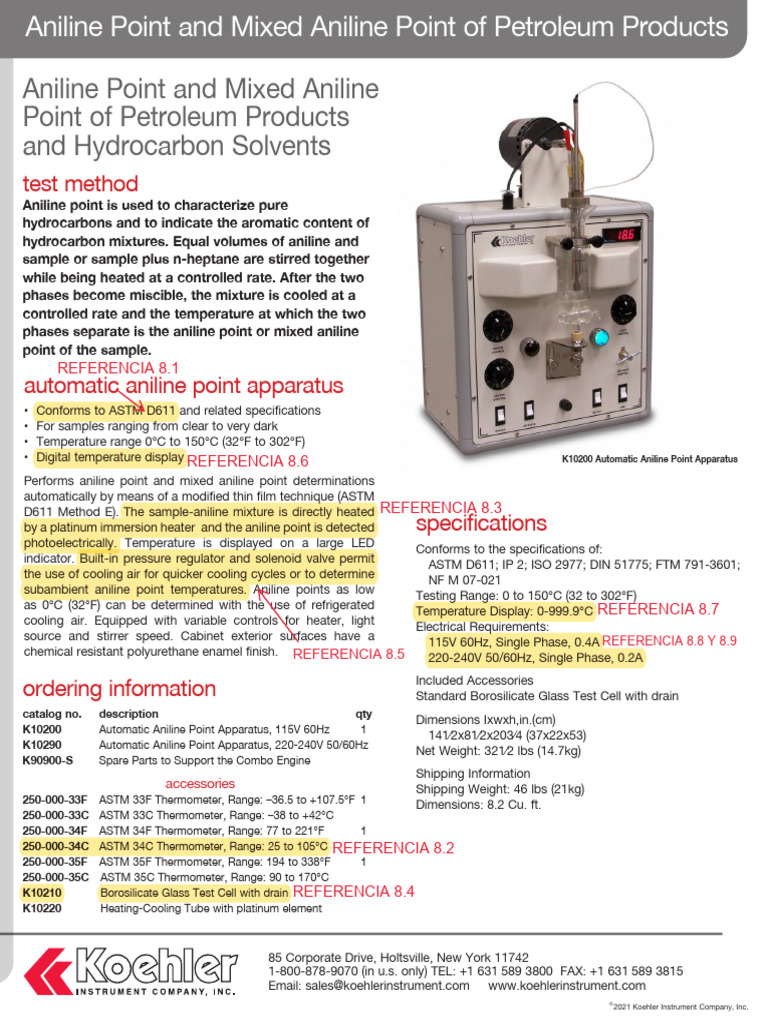 K10200, K10290 - Automatic Aniline Point - Technical Datasheet | PDF ...