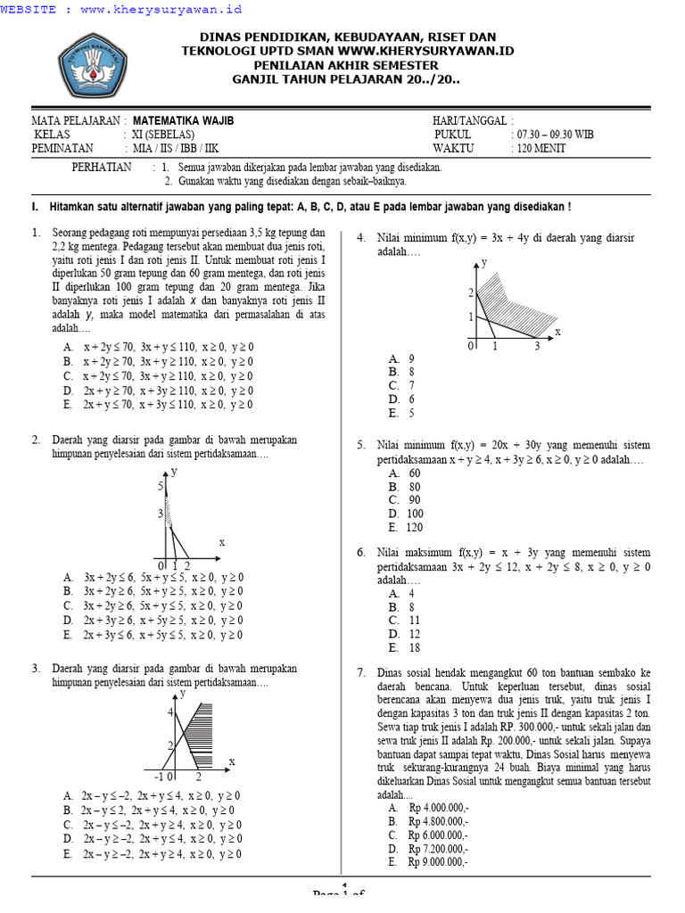 Soal Pas MTK Wajib Kelas Xi K13 | PDF