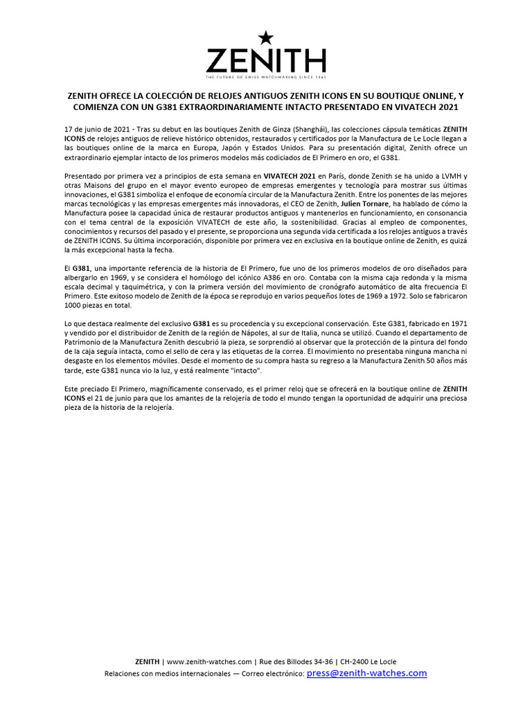 Zenith G381 Vivatech Es | PDF