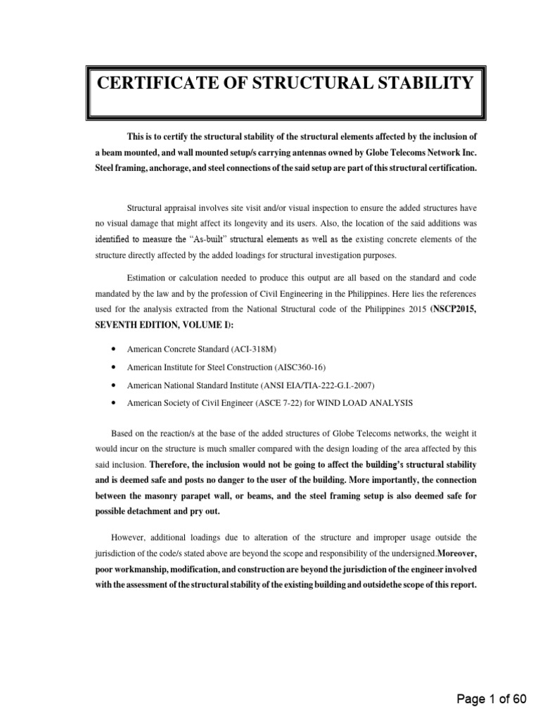 Structural Stability Certification | PDF | Strength Of Materials | Structural Steel