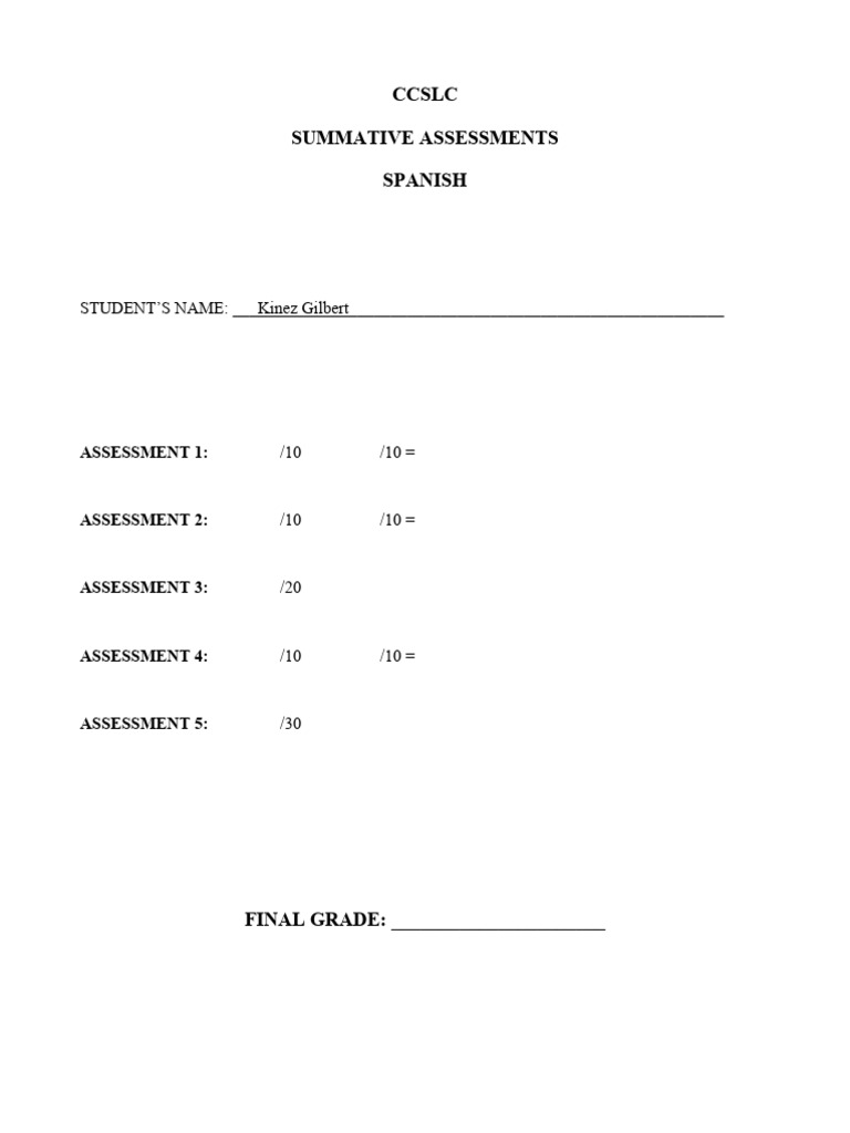 CCSLC - Spanish Summative Assessments Ammended 2021 | PDF
