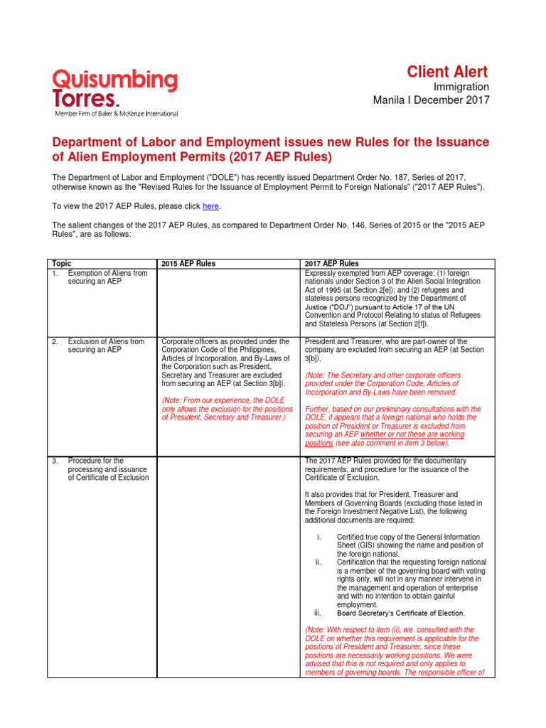 DOLE AEP Rule 2017 | PDF | Travel Visa | Alien (Law)
