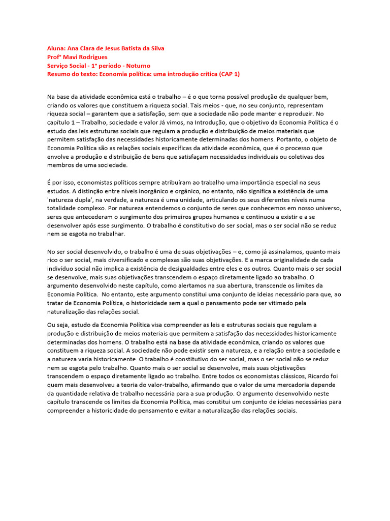 Resumo - Cap 1 | PDF | Economia | Sociologia