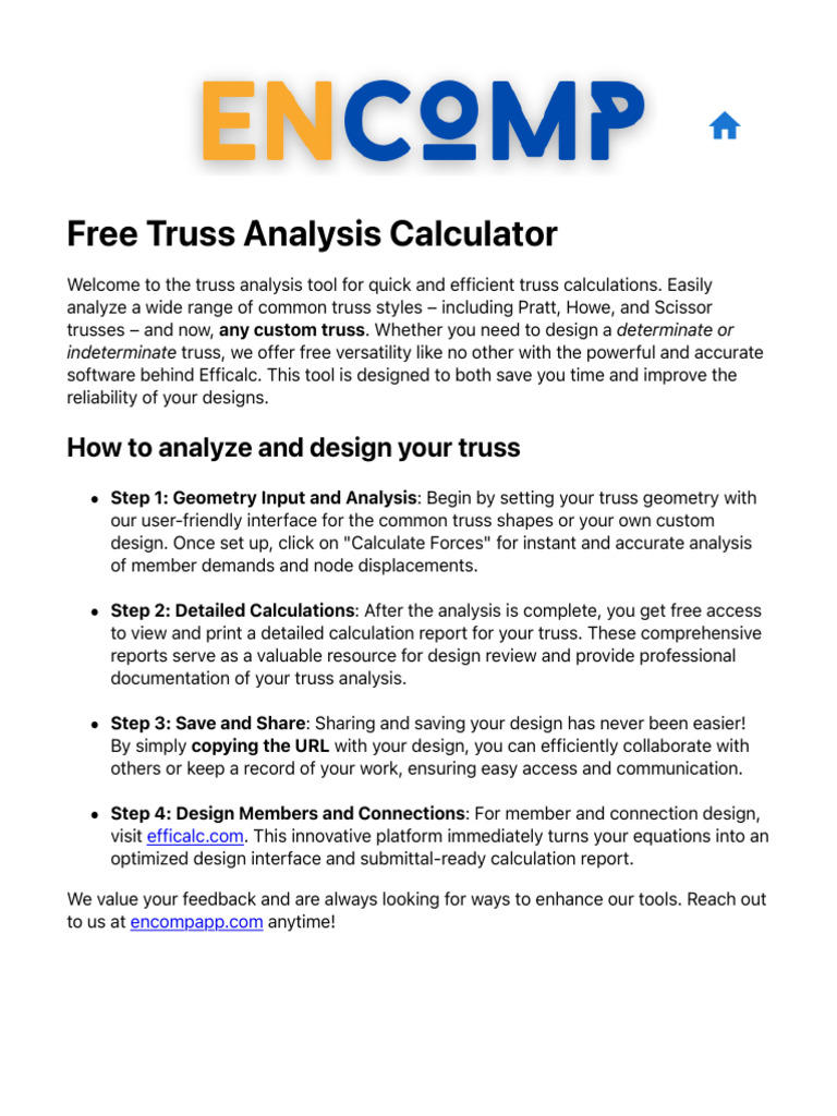 Truss Analysis Calculator - Free Online Truss Tool - Encomp | PDF ...