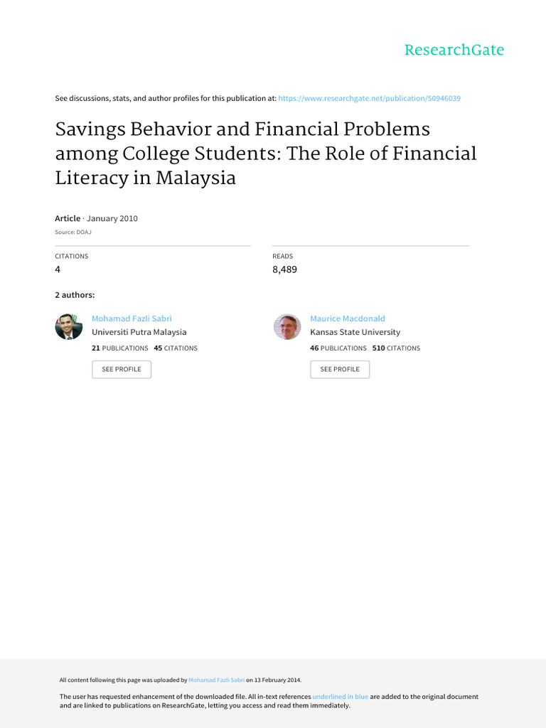 Savings Behavior and Financial Problems | PDF | Dependent And Independent Variables | Literacy