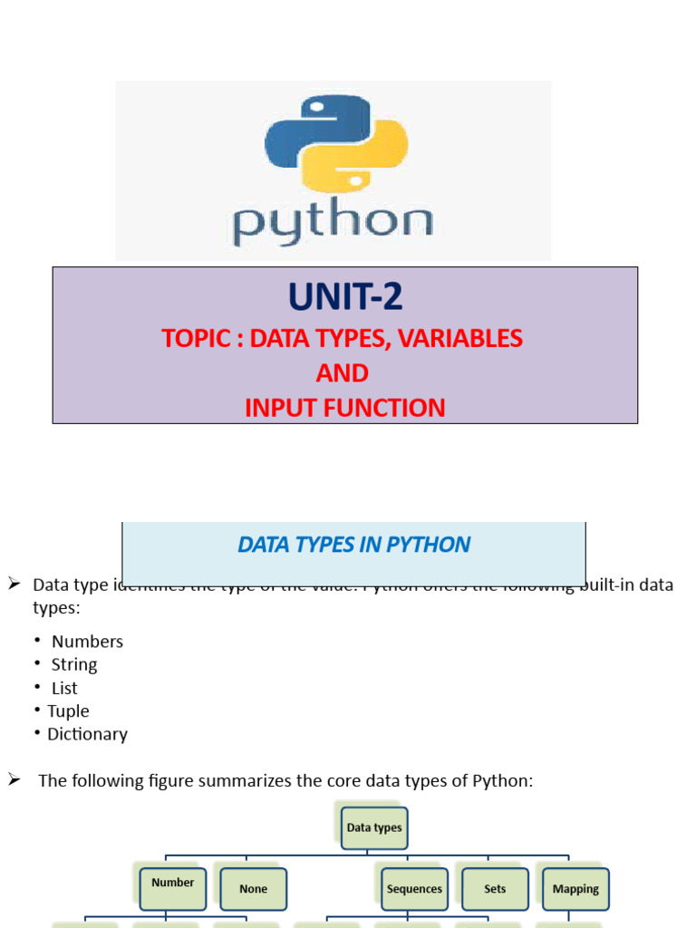 Xi Cs Datatypes Variable Declaration And Input Function In Python Pdf 4787