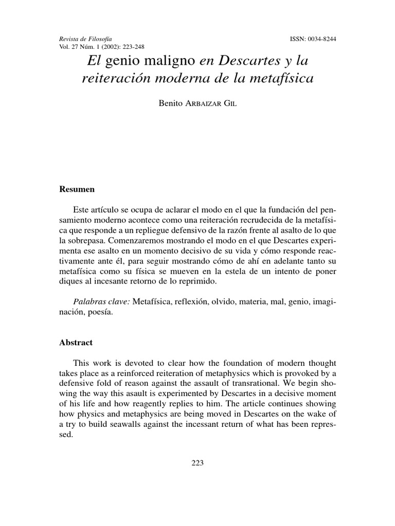 El Genio Maligno | PDF | René Descartes | Platón