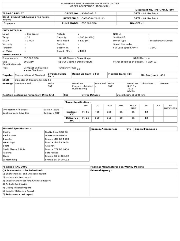 Technical Order Acceptance | PDF | Pump | Gases