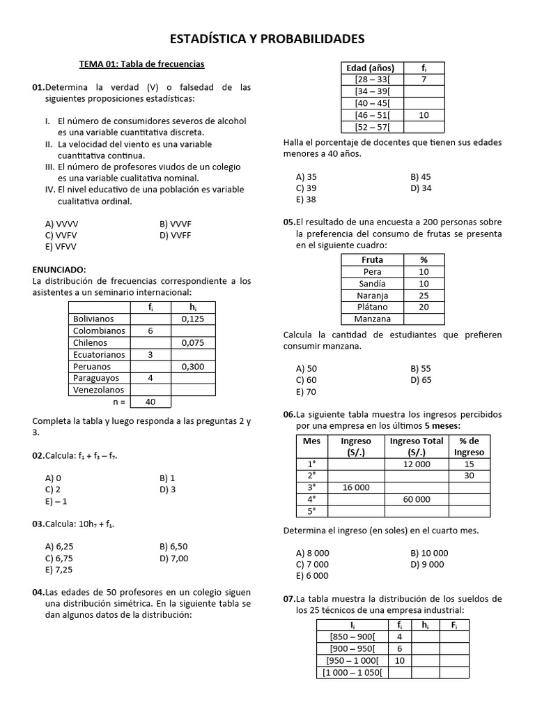 BANCO DE PREGUNTAS DE ESTADÍSTICA (LETRAS) | PDF | Notación Matemática | Matemáticas