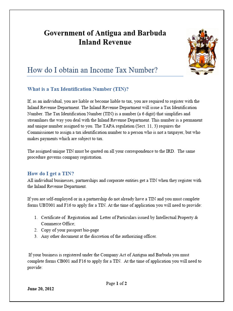 Obtaining a Tax Identification Number in Antigua | PDF | Identity ...