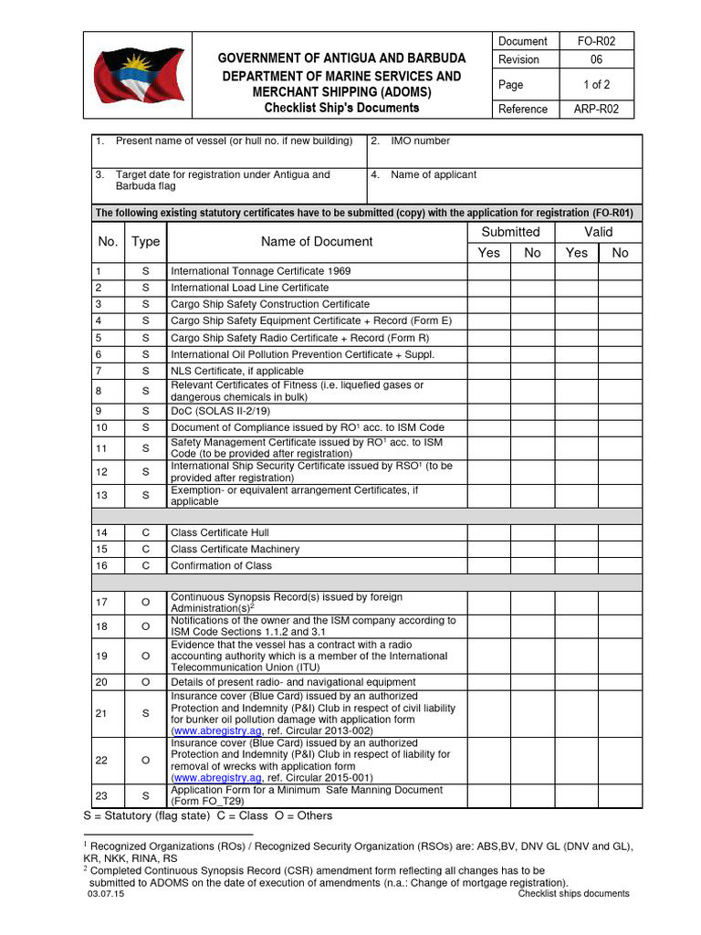 Checklist Ships For Documents | PDF | Ships | Freight Transport