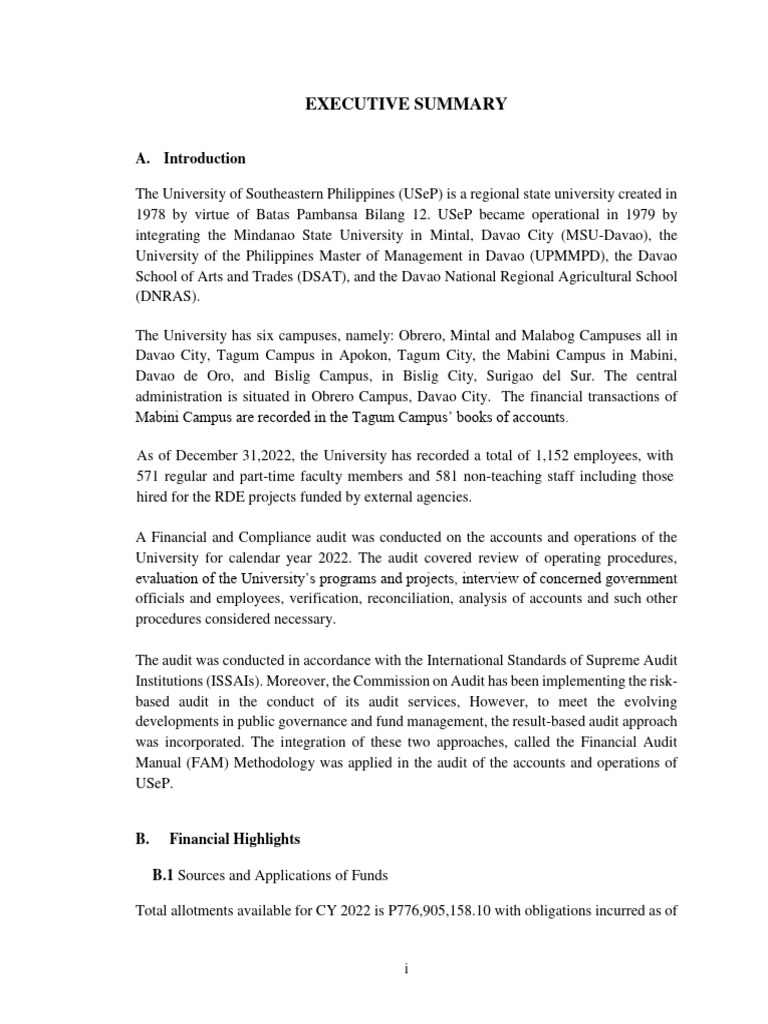 University of Southeastern Philippines Executive Summary 2022 | PDF ... University of Southeastern Philippines Executive Summary 2022 | PDF ...