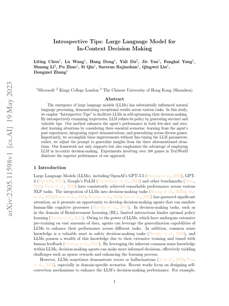 Introspective Tips: Large Language Model For In-Context Decision Making ...