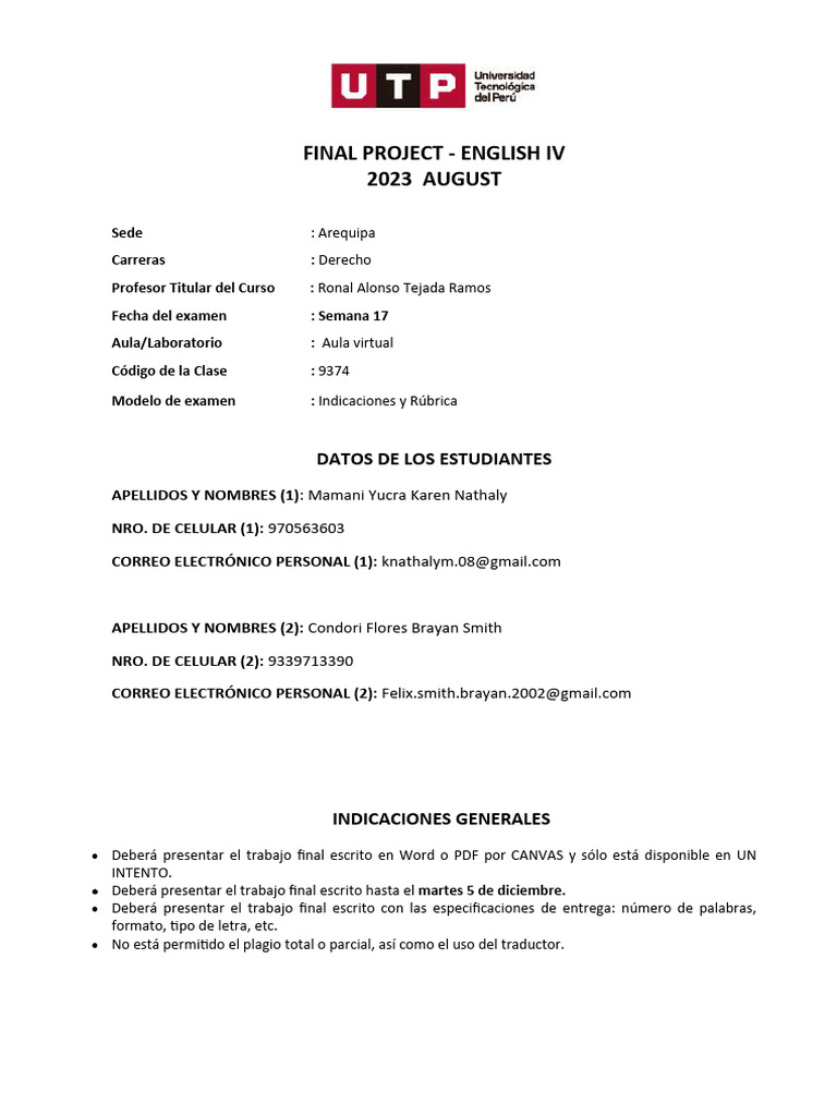 PROYECTO FINAL - INGLÉS IV - Part 1 | PDF