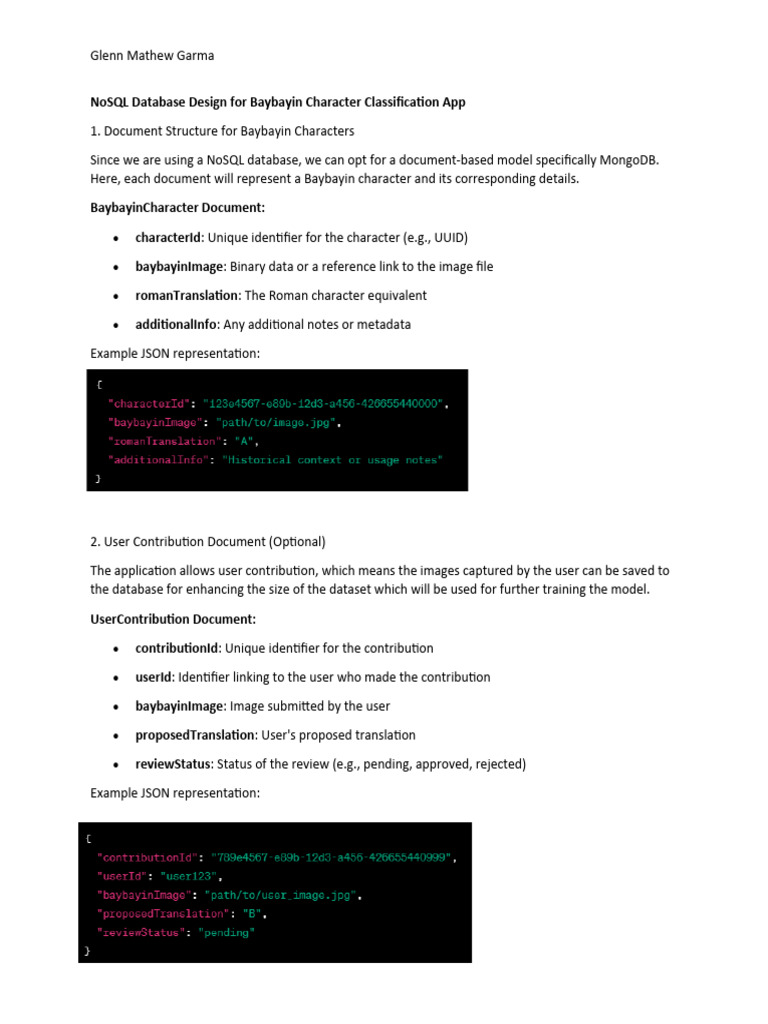 NoSQL Database Design For Baybayin Character Classification App | PDF NoSQL Database Design For Baybayin Character Classification App | PDF