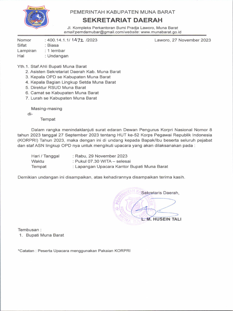 Surat Undangan Upacara HUT KORPRI | PDF