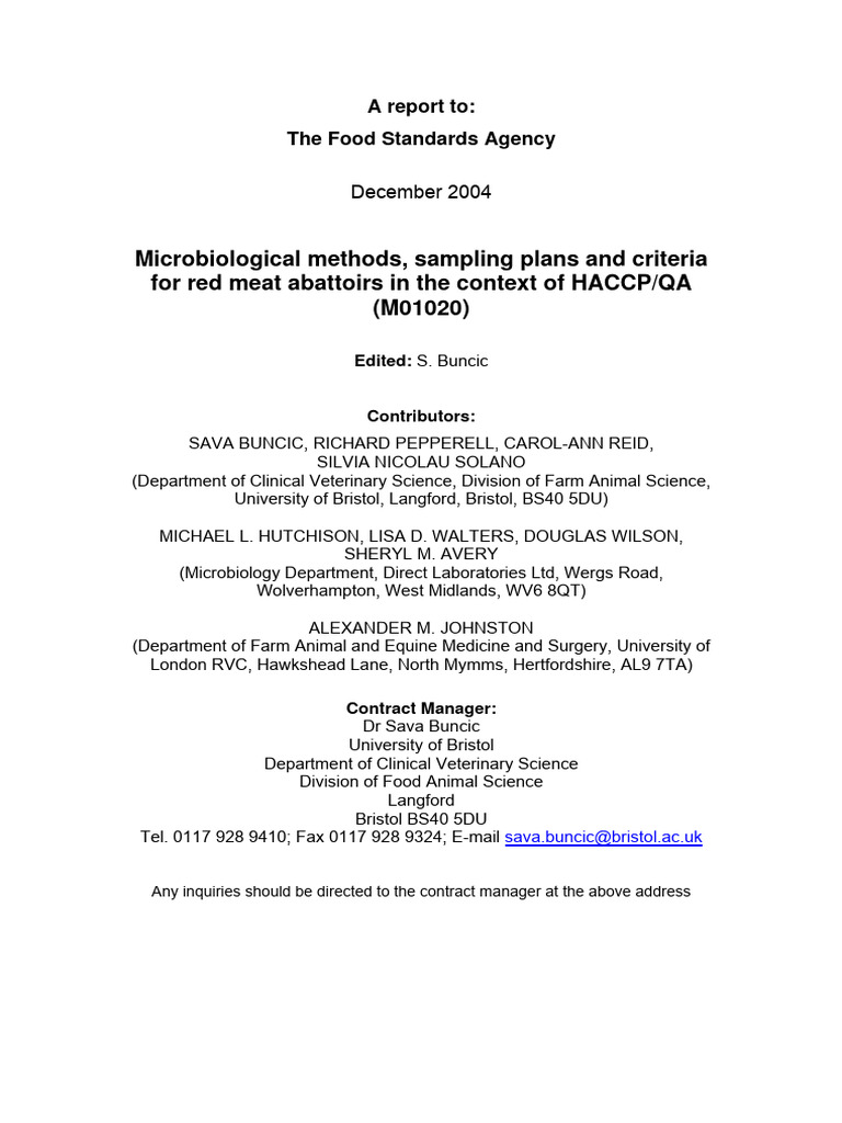 Microbiological Sampling Plans HACCP | PDF | Meat | Hazard Analysis And ...