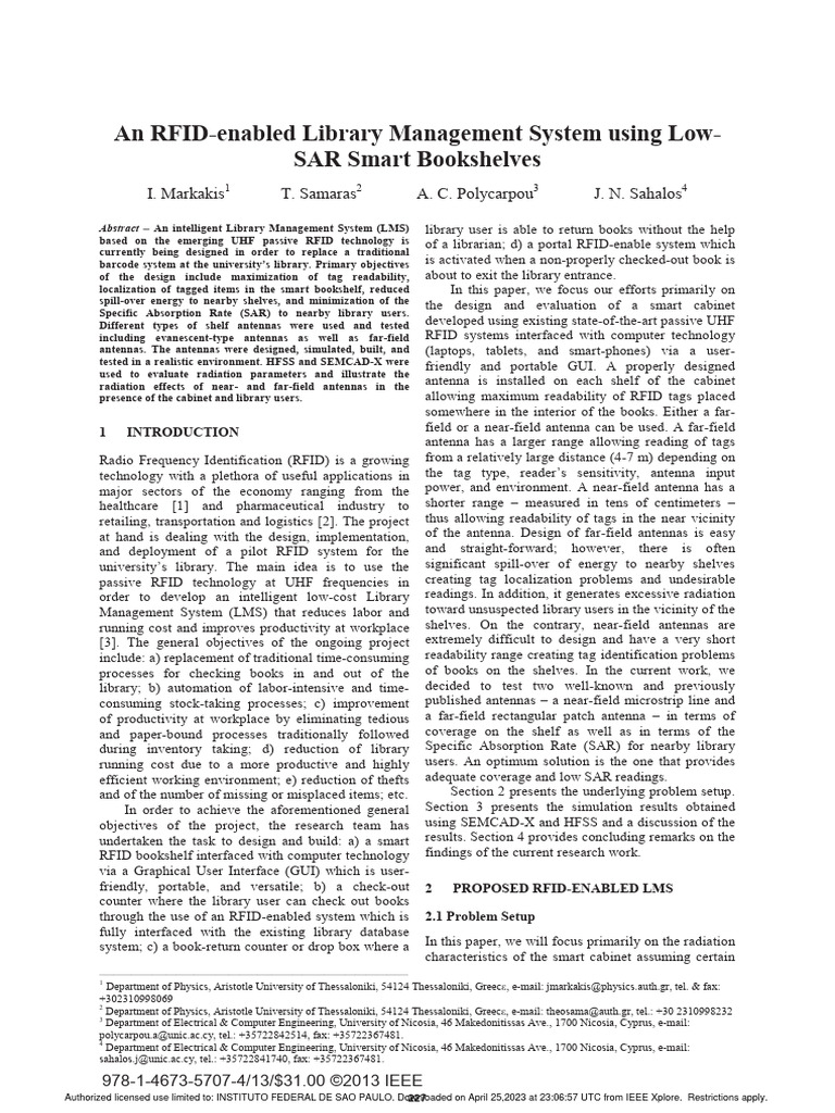 An RFID-enabled Library Management System Using low-SAR Smart ...