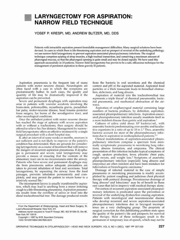 Krespi 1997 | PDF | Larynx | Pneumonia