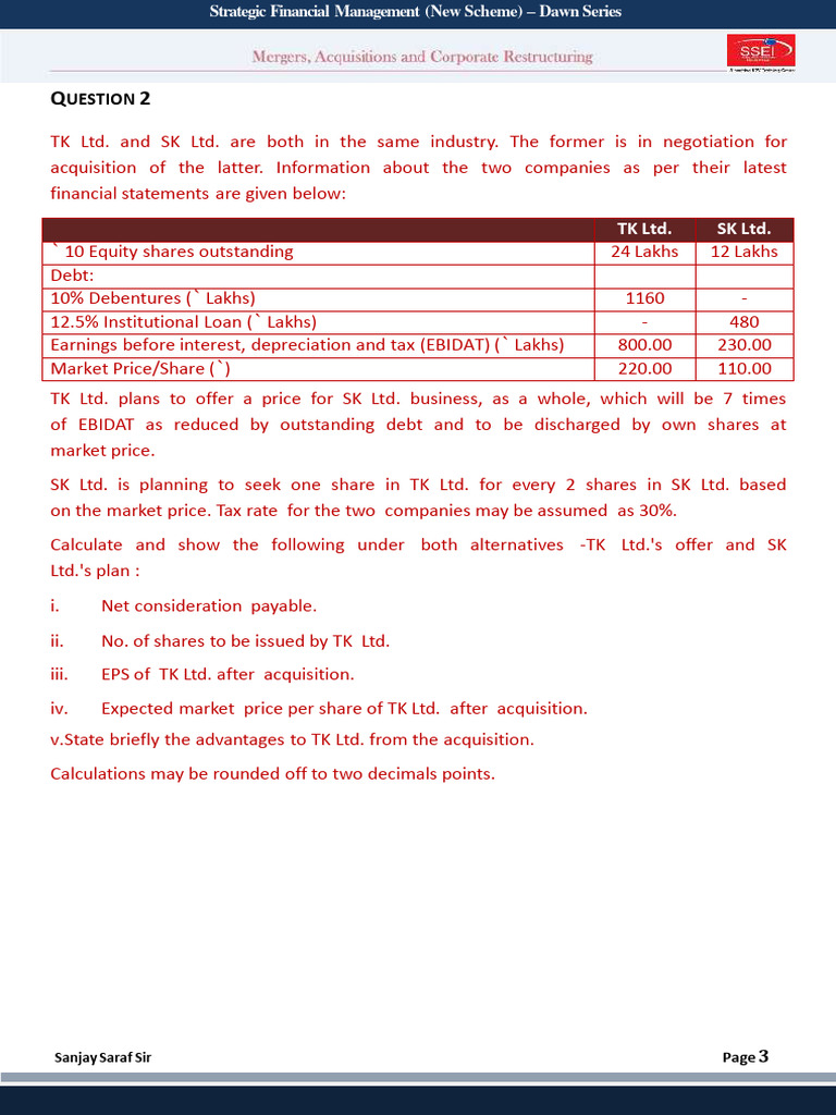 Ca Final SFM - New Scheme - Dawn 2022 - Merger - Acquisitions | PDF ...